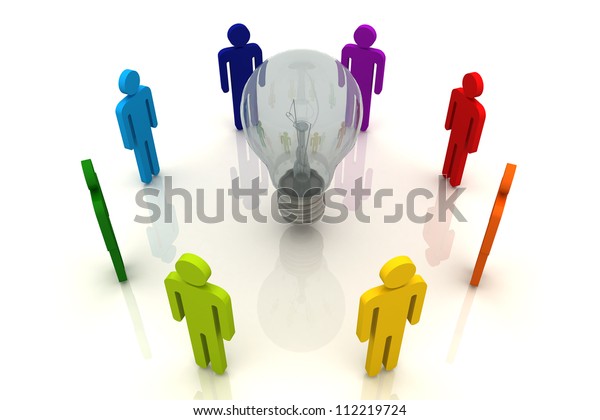 3d Human Team Light Bulb Communication Stock Illustration 112219724 ...
