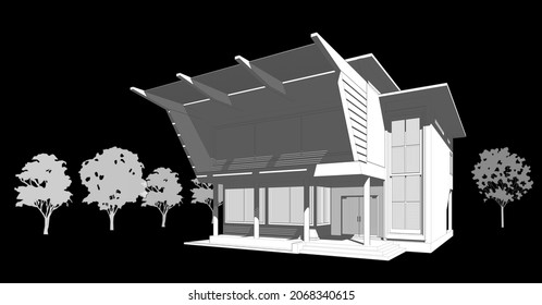 3d Illustration Building Design Black Background Stock Illustration ...