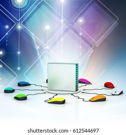 3d Illustration Computer Mouse Connected Server Stock Illustration ...