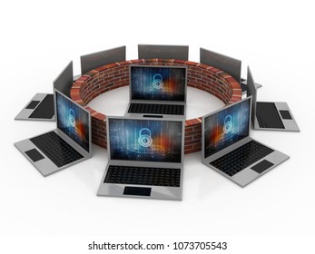 3d Illustration Computer Security Firewall Concept Stock Illustration ...