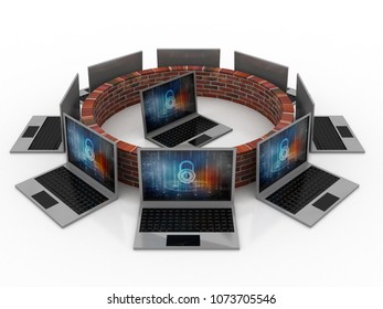 3d Illustration Computer Security Firewall Concept Stock Illustration ...