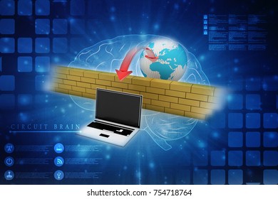 3d Illustration Computer Security Firewall Concept Stock Illustration ...