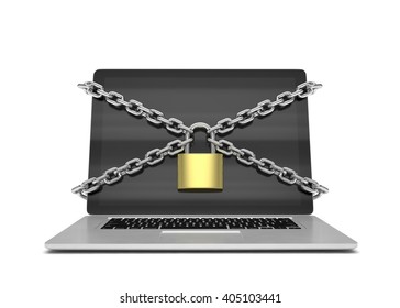 3d Illustration Computer Security Laptop Locked Stock Illustration ...