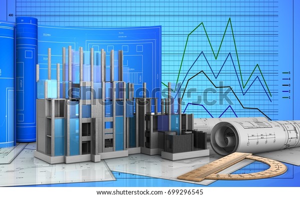 3d Illustration Construction Progress Drawing Roll Stock Illustration ...