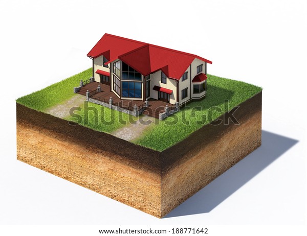 3d illustration of cross section of ground with house residential ...