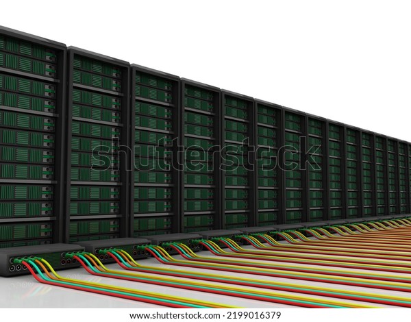 3d Illustration Data Center Server Connected Stock Illustration ...