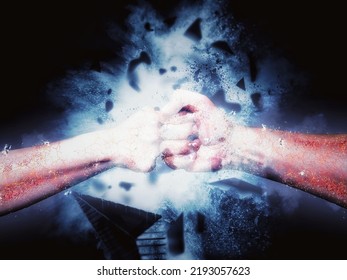 3d Illustration Fists Colliding Exploding Stock Illustration 2193057623 ...