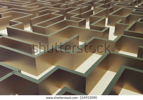 3d Illustration Gold Labyrinth Complex Problem Stock Illustration 524953090