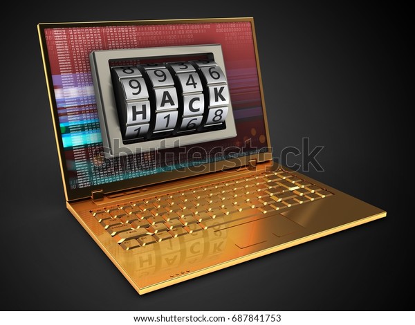 3d Illustration Golden Computer Over Black Stock Illustration 687841753 ...