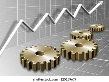 3d Illustration Group Cogs Chart Arrow Stock Illustration 120159679 ...