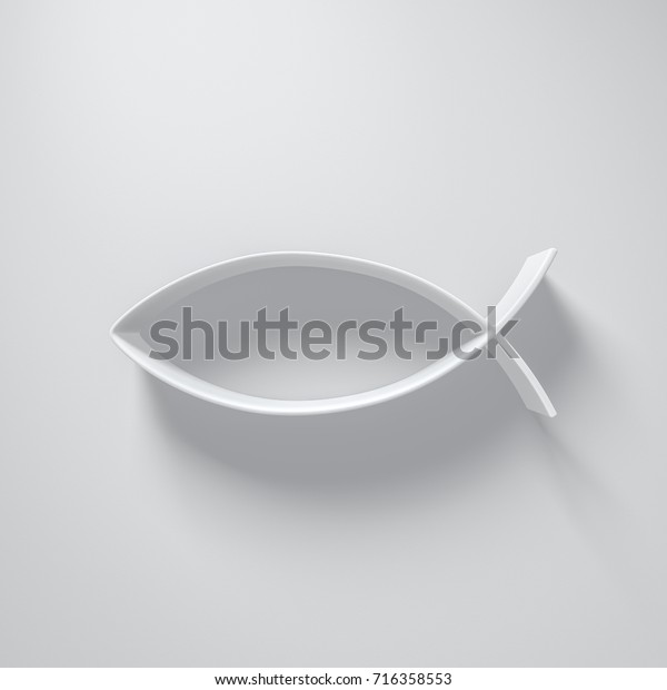 3D Illustration - Ichthys fish symbol with light above on grey background 3D Illustration - Ichthys fish symbol with light above on grey background