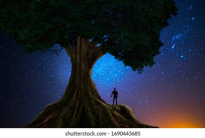 3d Illustration Man Under Tree Front Stock Illustration 1690443685 ...