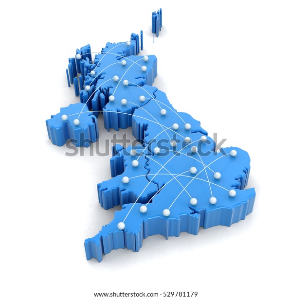 3d Illustration Map Uk Flight Paths Stock Illustration 529781179 ...