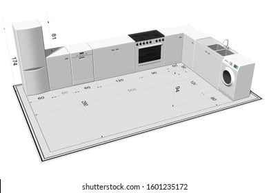 3d Illustration Modular Kitchen Complete Appliances Stock Illustration 593025908