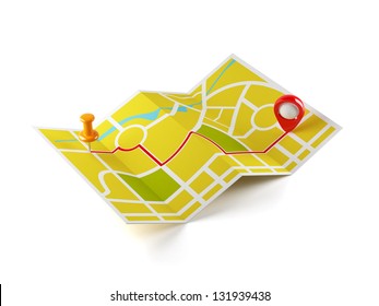 3d Illustration Navigation Map Guide Line Stock Illustration 131939438 ...
