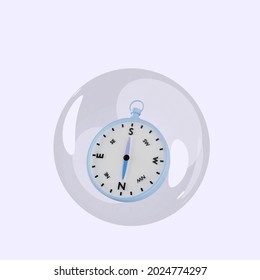 3d Illustration Object Compass Inside Bubbles Stock Illustration ...