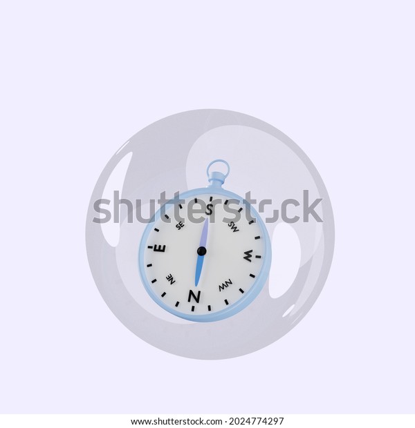 3d Illustration Object Compass Inside Bubbles Stock Illustration ...