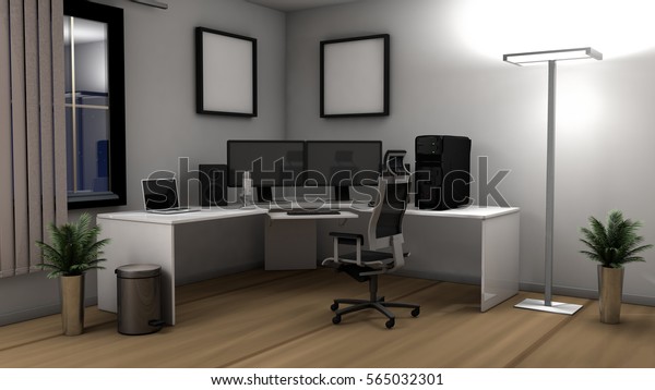3d Illustration Office Setup Stock Illustration 565032301
