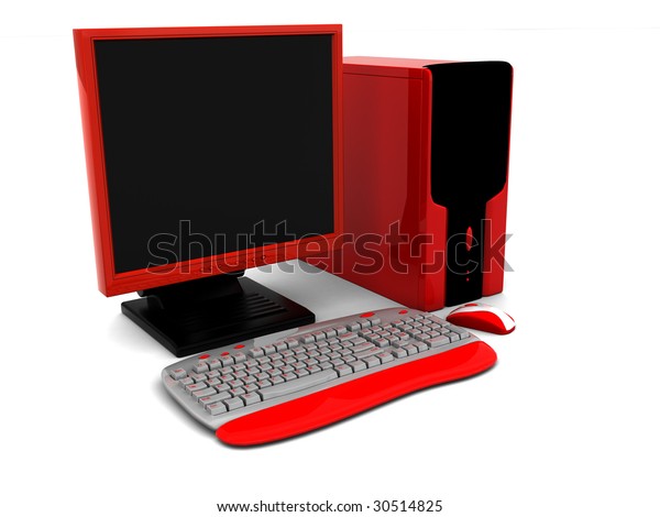 3d Illustration Red Desktop Computer Over Stock Illustration 30514825 ...