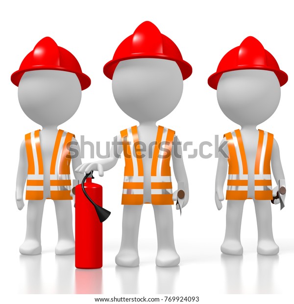 3d Illustration 3d Rendering Firemen White Stock Illustration 769924093