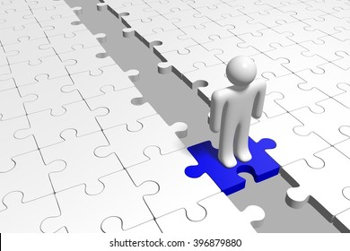 3d Man Looking Missing Piece Puzzle Stock Illustration 105017705