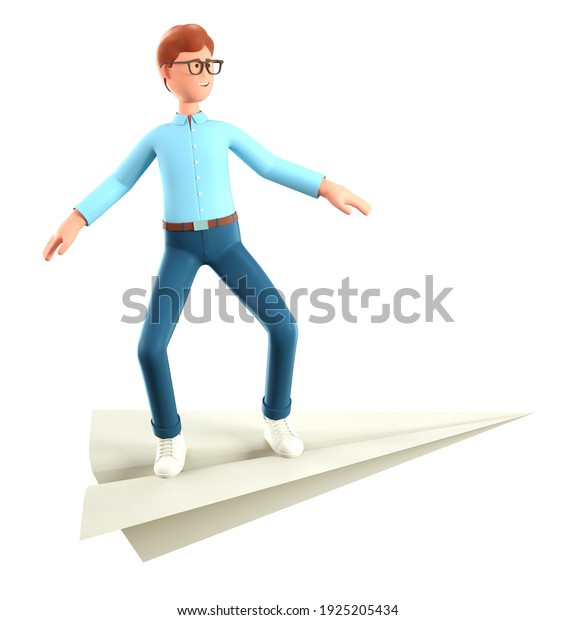 3d Illustration Smiling Creative Man Flying Stock Illustration 1925205434