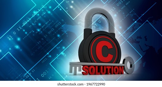 3d Illustration Solution Key Copyright Lock Stock Illustration ...