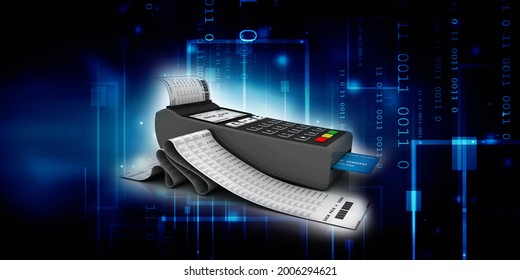 3d Illustration Swipe Machine Computer Bill Stock Illustration ...