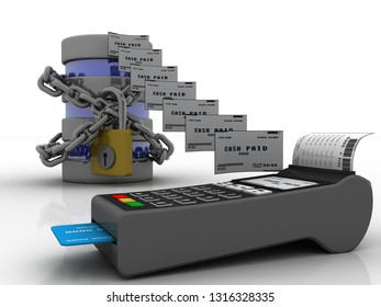 3d Illustration Swipe Machine Database Lock Stock Illustration ...