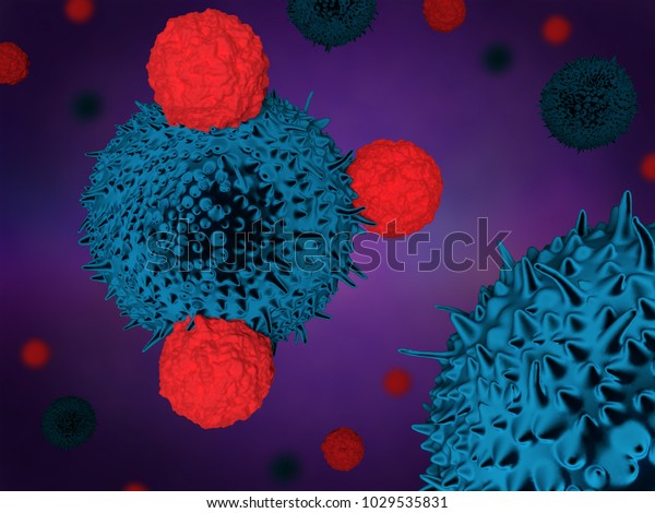 3d Illustration T Cells Attacking Cancer: ilustración de stock ...