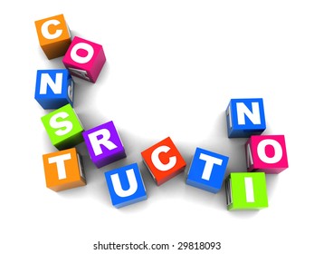 3d Illustration Text Construction Built Cubes Stock Illustration ...