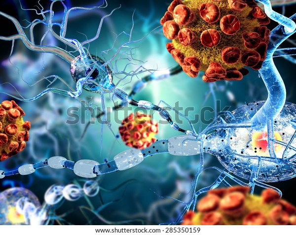 3d Illustration Viruses Attacking Nerve Cells Stock Illustration 285350159