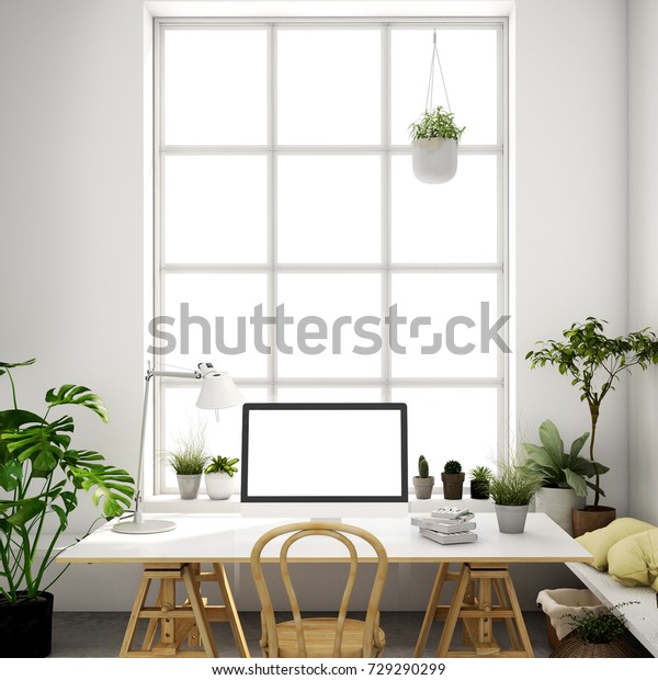 3d Illustrationinterior Design Working Table Modern Stock Illustration ...