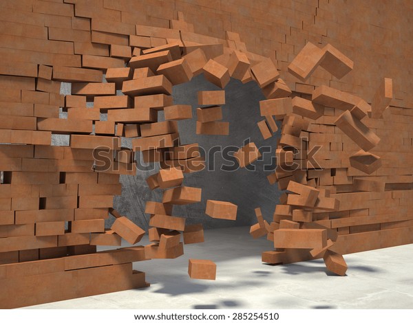 3d Image Og Breaking Brick Wall Stock Illustration 285254510