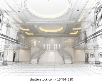 3d Interior Render Luxury Hall Stock Illustration 184844210 | Shutterstock