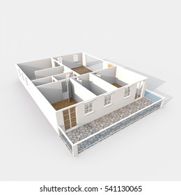 3d Interior Rendering Empty Home Apartment Stock Illustration 1225174204
