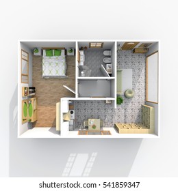 3d Interior Rendering Furnished Rectangular Home: illustrazione stock ...
