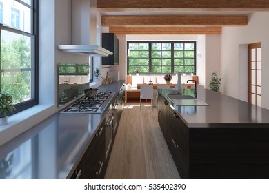 3d Interior Rendering Modern Kitchen Textures Stock Illustration ...