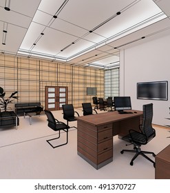 3d Interior Rendering Modern Office Stock Illustration 491370727 ...