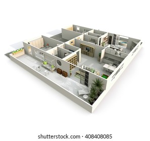 3d Interior Rendering Perspective View Furnished Stock Illustration ...