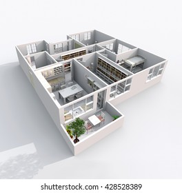 3d Interior Rendering Perspective View Furnished Stock Illustration ...