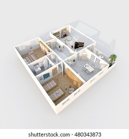 3d Interior Rendering Perspective View Furnished Stock Illustration ...