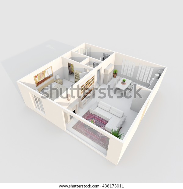 3d Interior Rendering Perspective View Furnished Stock Illustration ...
