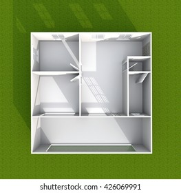 3d Interior Rendering Plan View Empty Stock Illustration 426069991 ...
