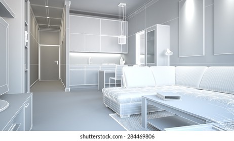 3d Clay Render Modern Interior Design Stock Photo (Edit Now) 72649075