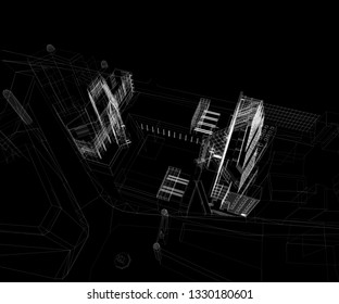 3d Linear Architectural Perspective Stock Illustration 1330180601 ...