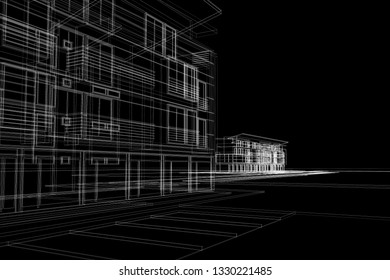 3d Linear Architectural Perspective Stock Illustration 1330221485 ...
