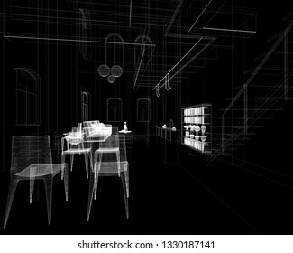 Outline Sketch Drawing Perspective Interior Space3d Stock Illustration ...