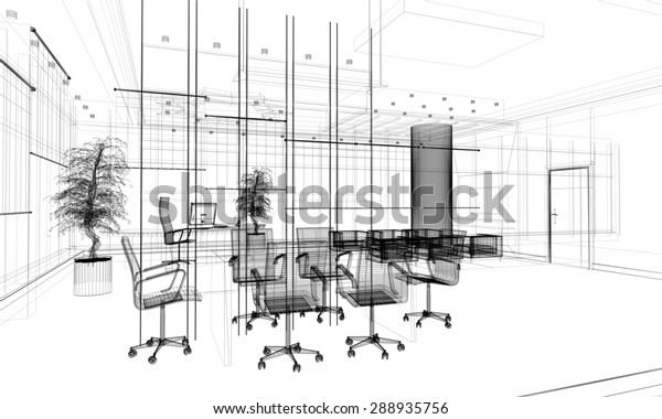 3d Linear Modern Office Interior Stock Illustration 288935756