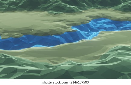 3d Low Poly River Abstract Topographic Stock Illustration 2146139503 ...